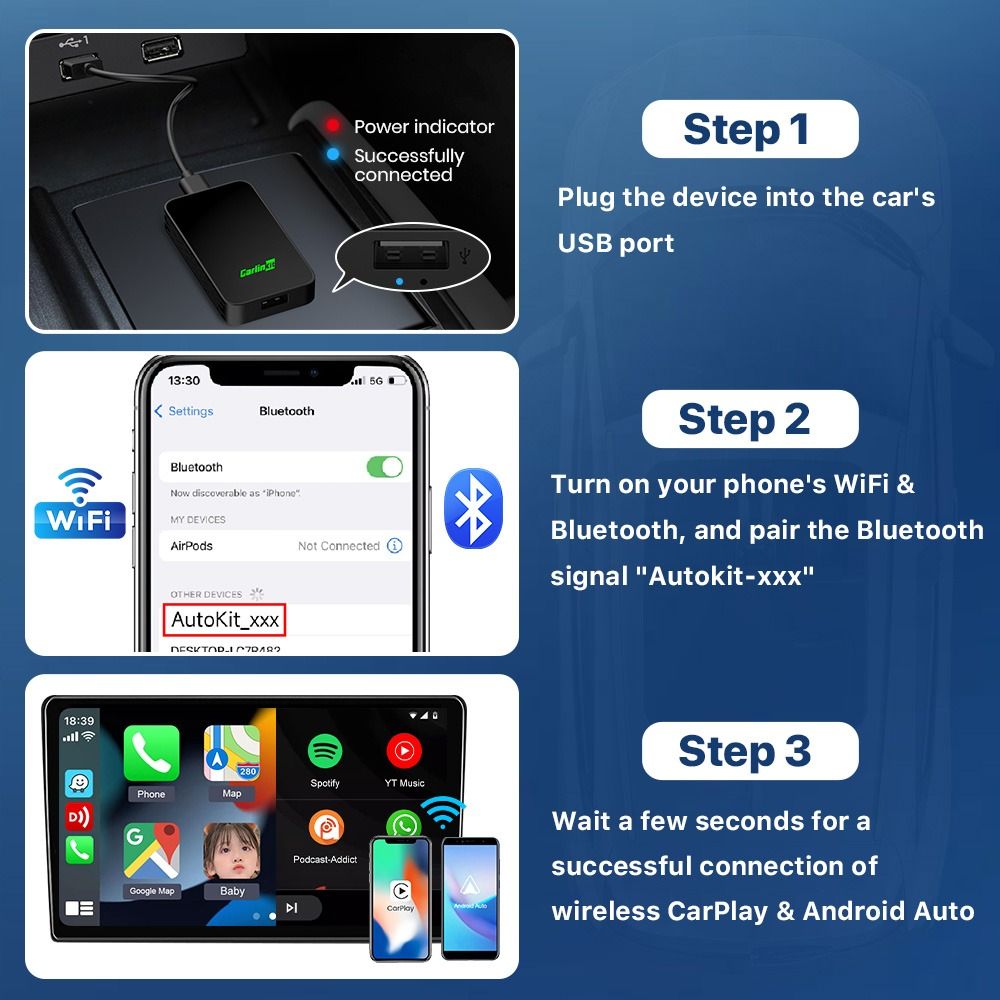 CarlinKit 5.0 New Arrival 2-in-1 dual functions Turn wired Apple CarPlay into Wireless CarPlay ...
