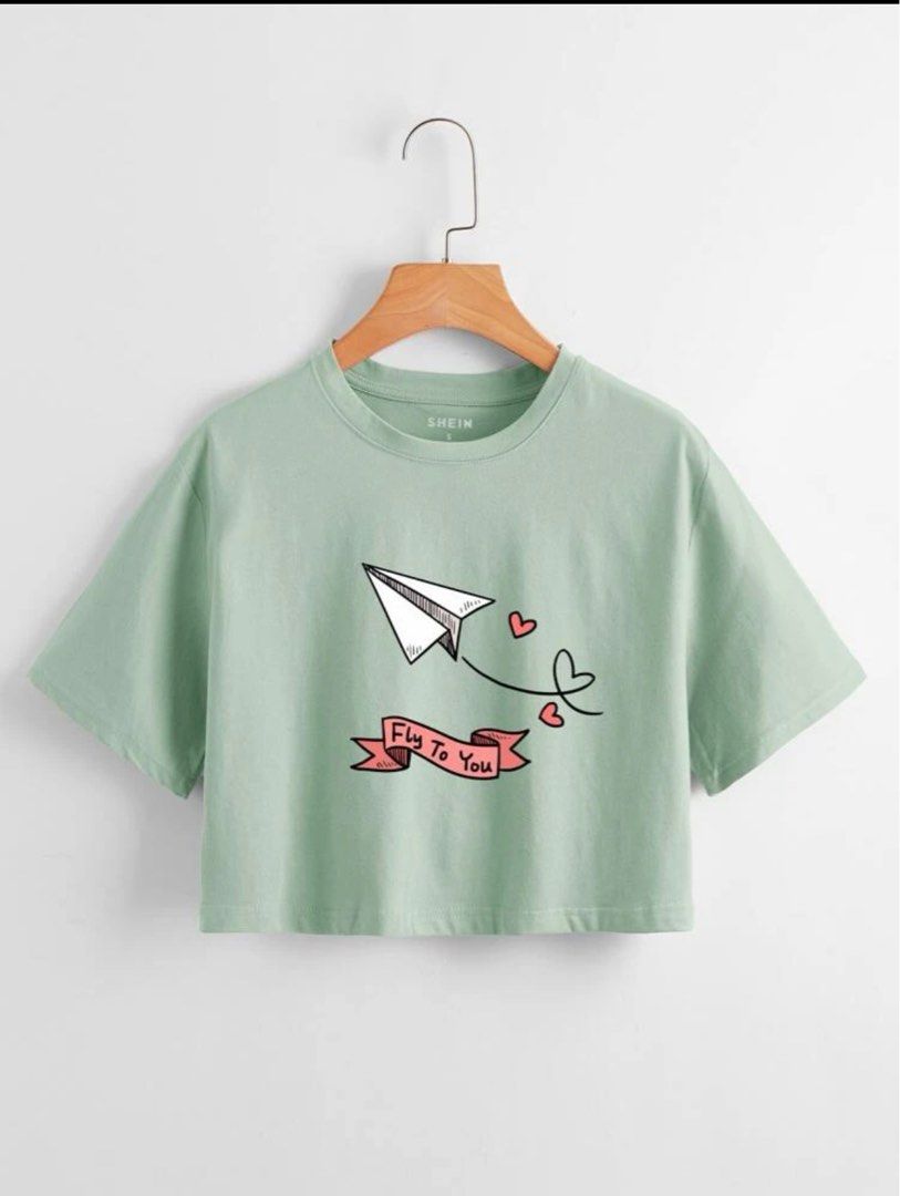Cartoon and Slogan Crop Top Tee, Women's Fashion, Tops, Blouses on ...