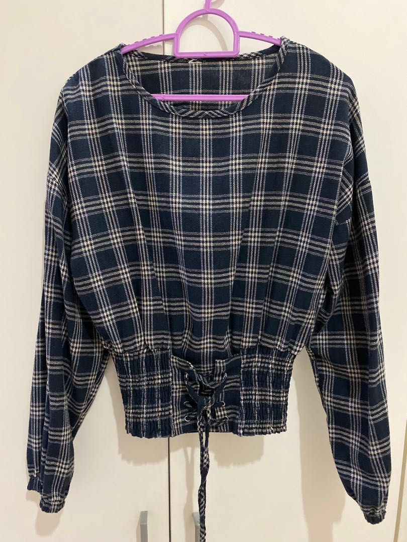 Chequered Top with elastic waist, Women's Fashion, Tops, Longsleeves on ...