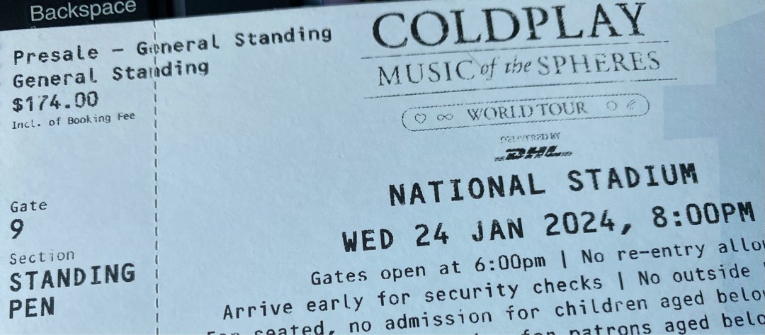 Coldplay Ticket 24 Jan 2023 - Standing, Tickets & Vouchers, Event ...
