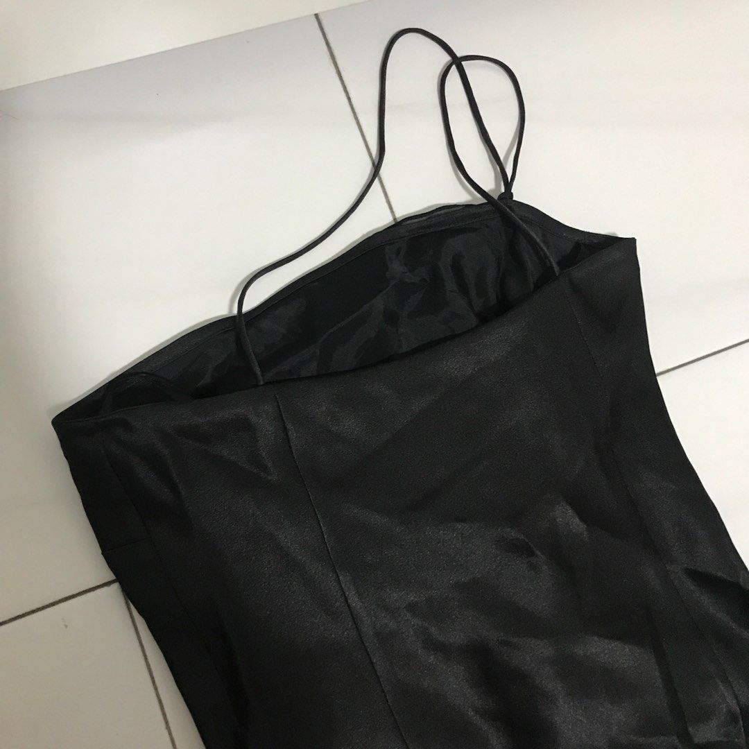 Daniel yam black silky satin asymmetrical toga gown with chiffon ...