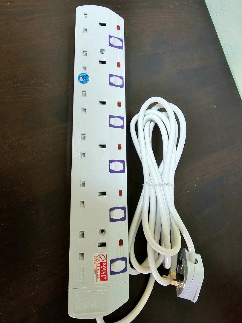 Extension socket for 6 gang, 3metre cord, TV & Home Appliances ...