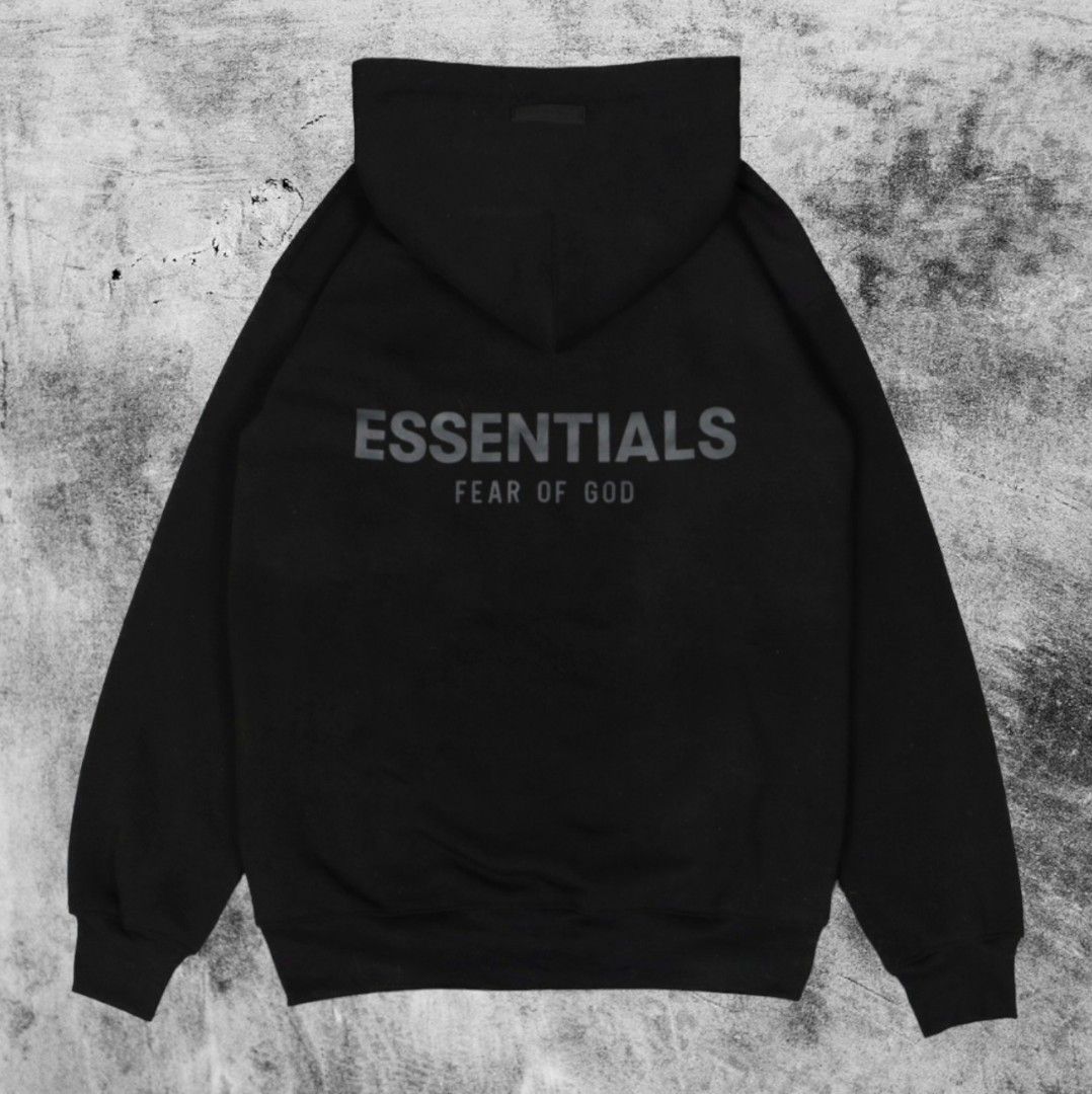 Hoodie Essentials Fear Of God FOG Hitam, Fesyen Pria, Pakaian , Baju ...