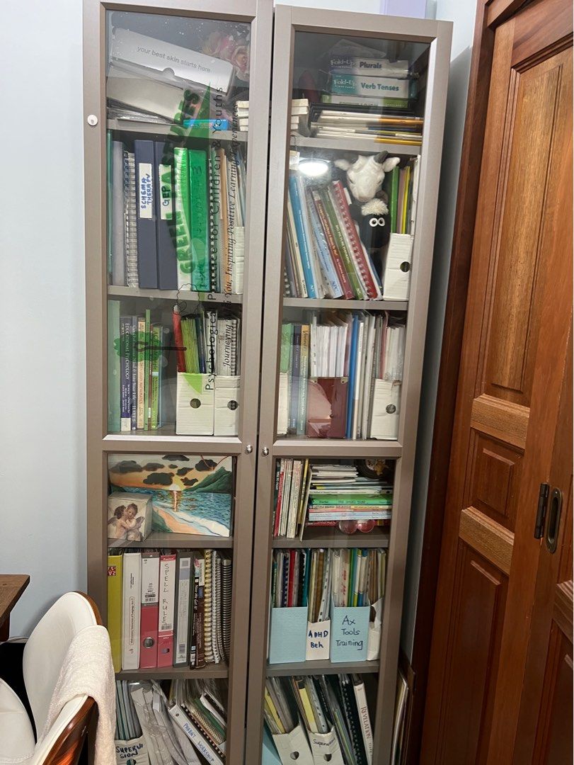 IKEA Billy bookcase grey metallic effect with glass door, Furniture ...