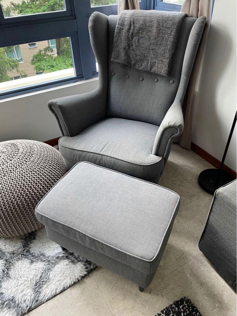 IKEA STRANDMON Armchair + Ottoman (delivery fee included), Furniture ...
