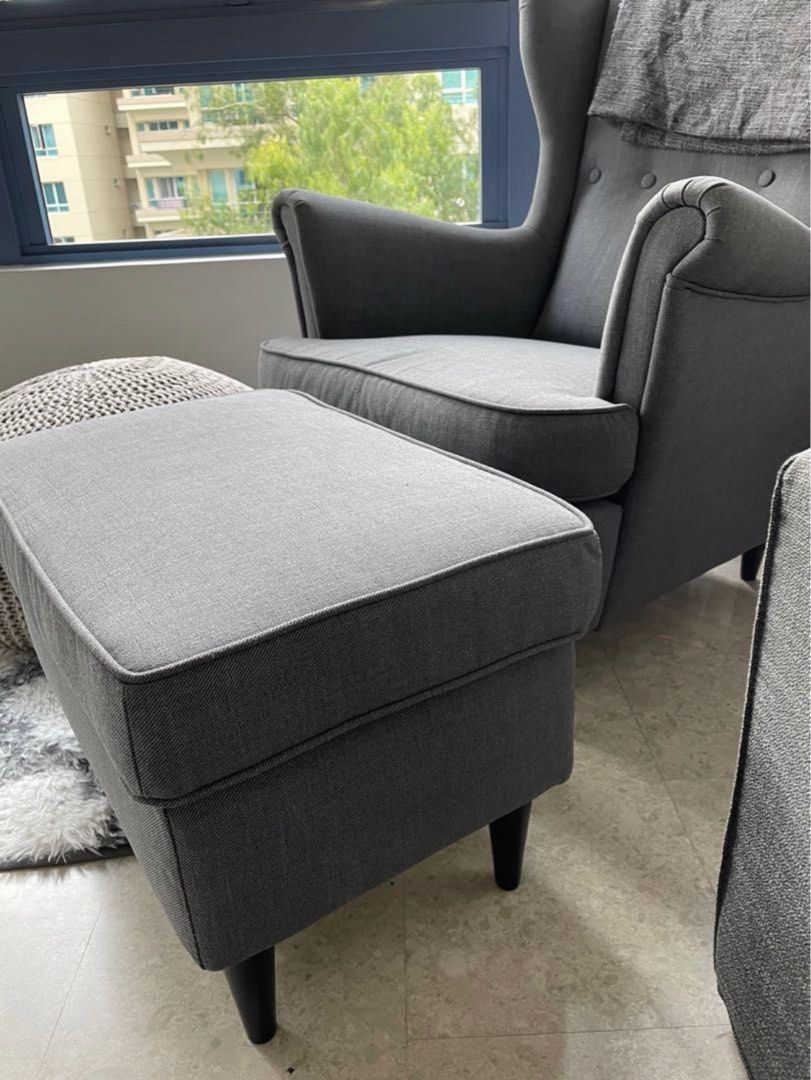 IKEA STRANDMON Armchair + Ottoman (delivery fee included), Furniture ...