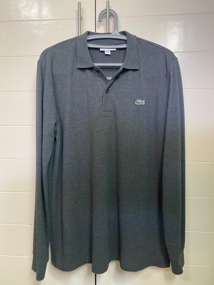 Lacoste Ash Gray Polo Long sleeve, Men's Fashion, Tops & Sets, Tshirts ...