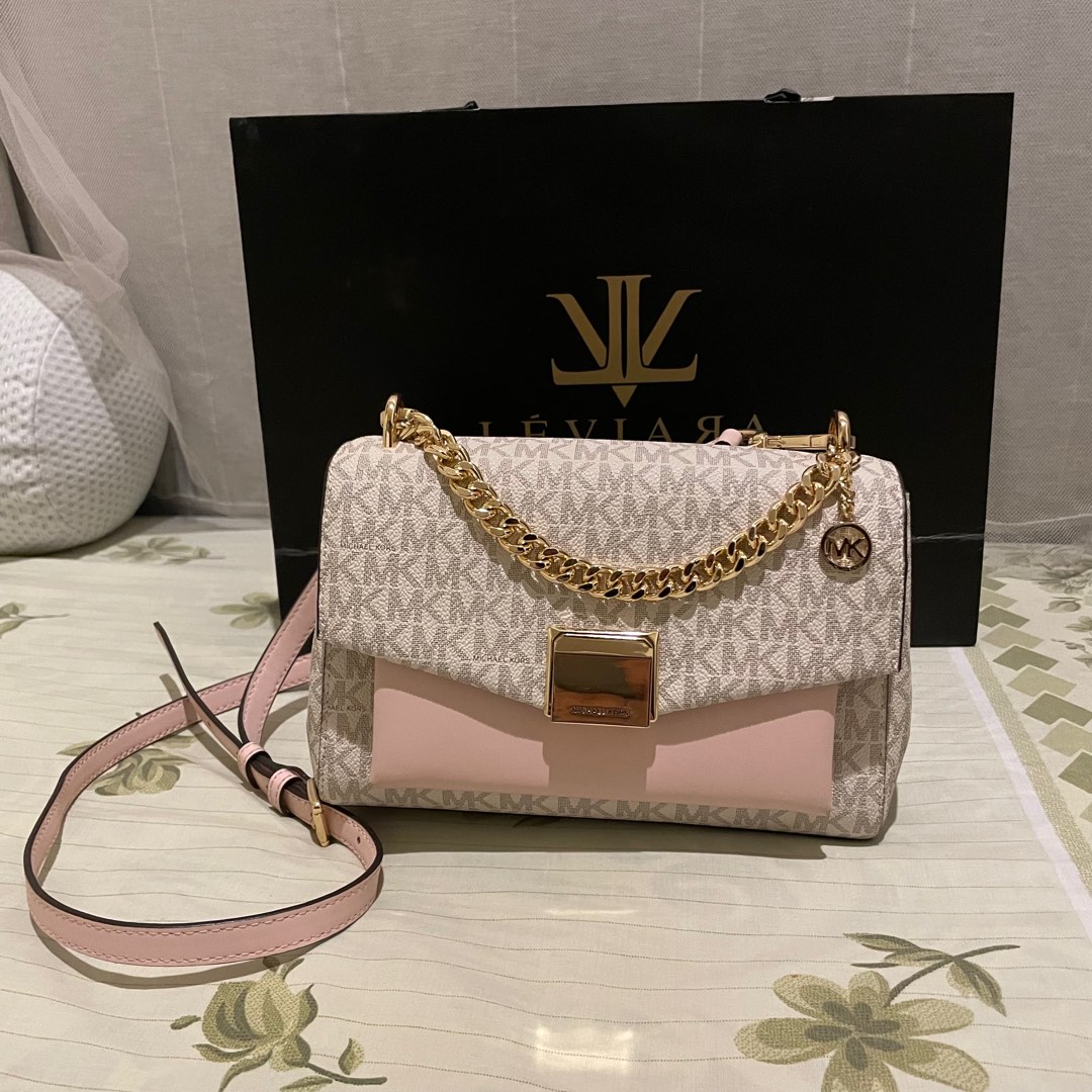 Lita Medium Two-Tone Logo Crossbody Bag - Vanilla Pink, Barang Mewah, Tas & Dompet di Carousell