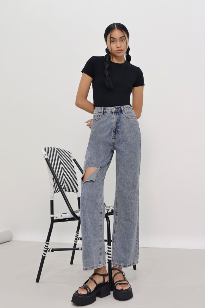 LOVET not your average cut-out jeans (mid wash), Women's Fashion ...