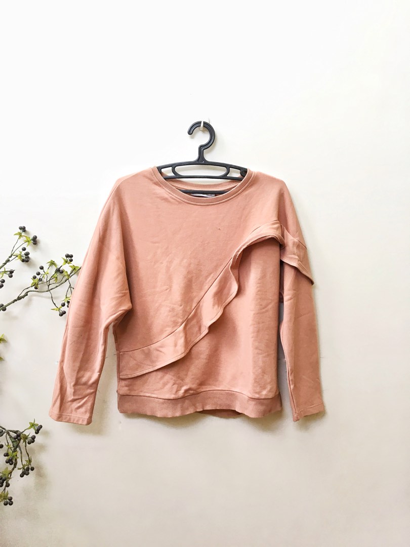 mango blush pink sweater with flap detail, Women's Fashion, Tops ...