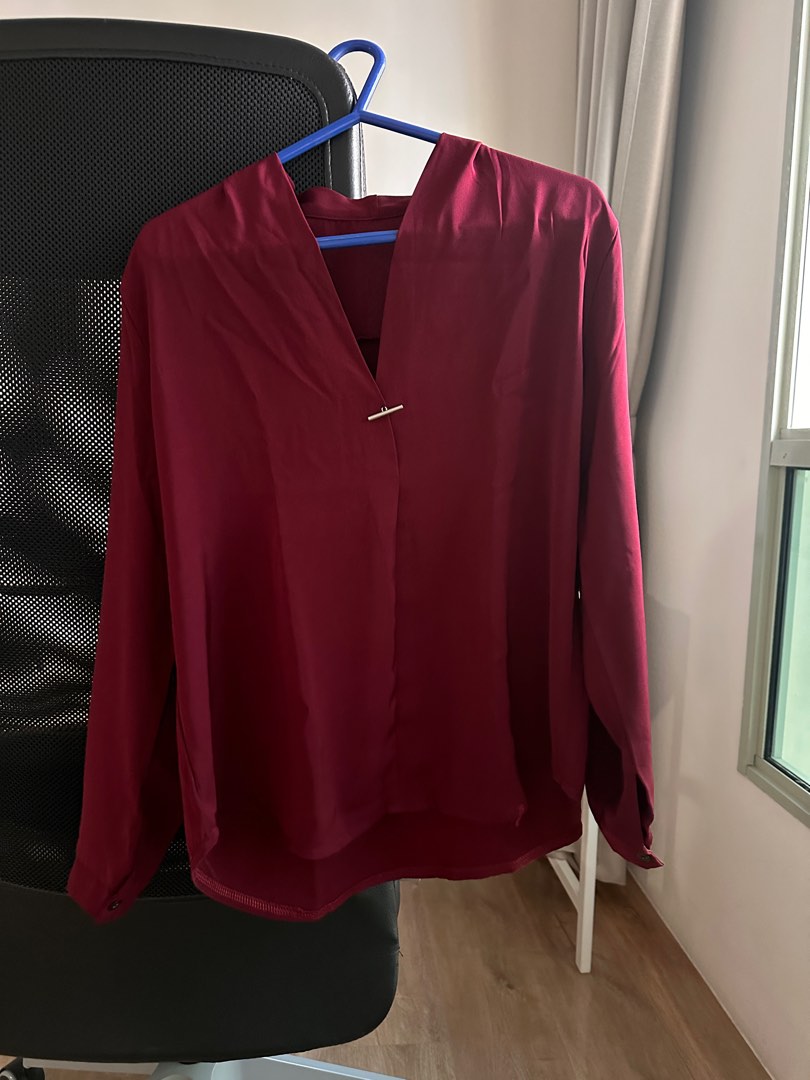 Maroon Blouse, Women's Fashion, Tops, Blouses on Carousell