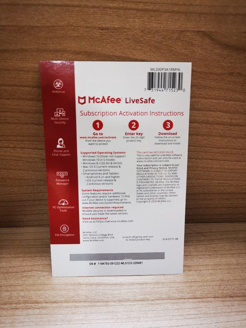 McAfee LiveSafe 1 User 3 Years subscription, Computers & Tech, Office ... McAfee LiveSafe 1 User 3 Years subscription, Computers & Tech, Office ...