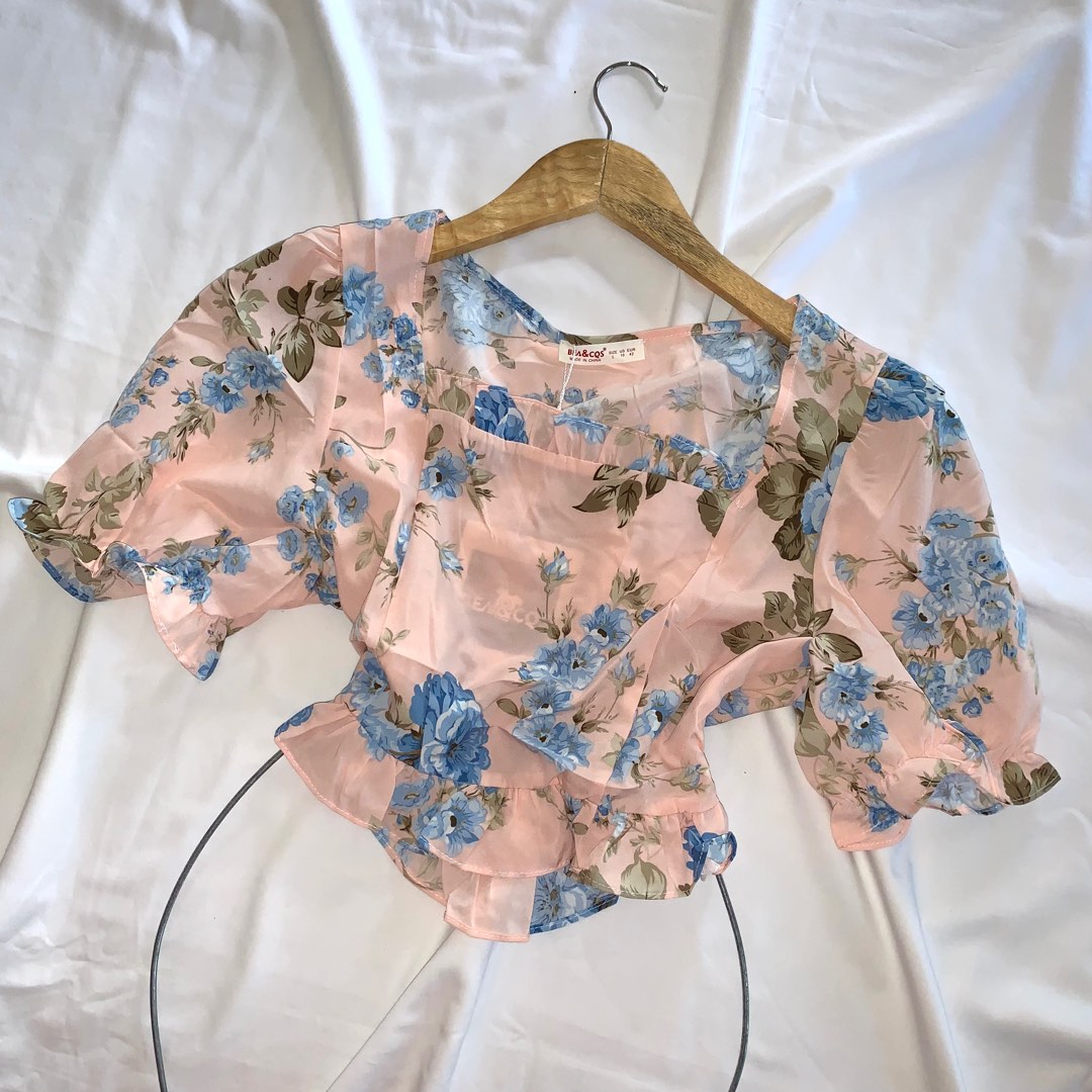 Milkmaid Pink Floral Puff Sleeve Croptop/ Dainty Top/ Coquette/ Dollete ...