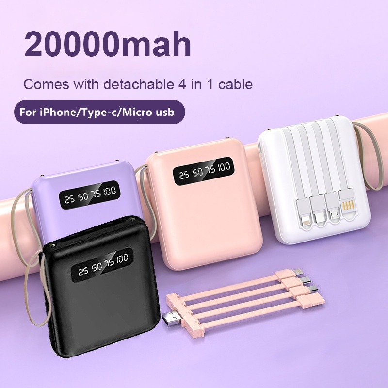 Mini Power bank 20000mAh with 3in1 DETACHABLE Cables Micro Type C ...