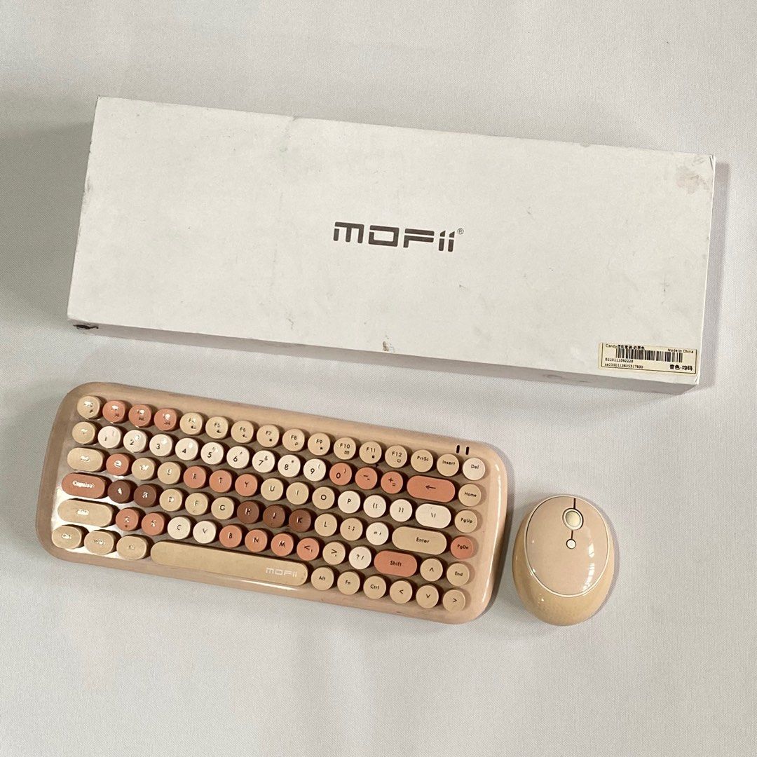 mofii wireless brown y2k keyboard and mouse set, wood laptop stand ...
