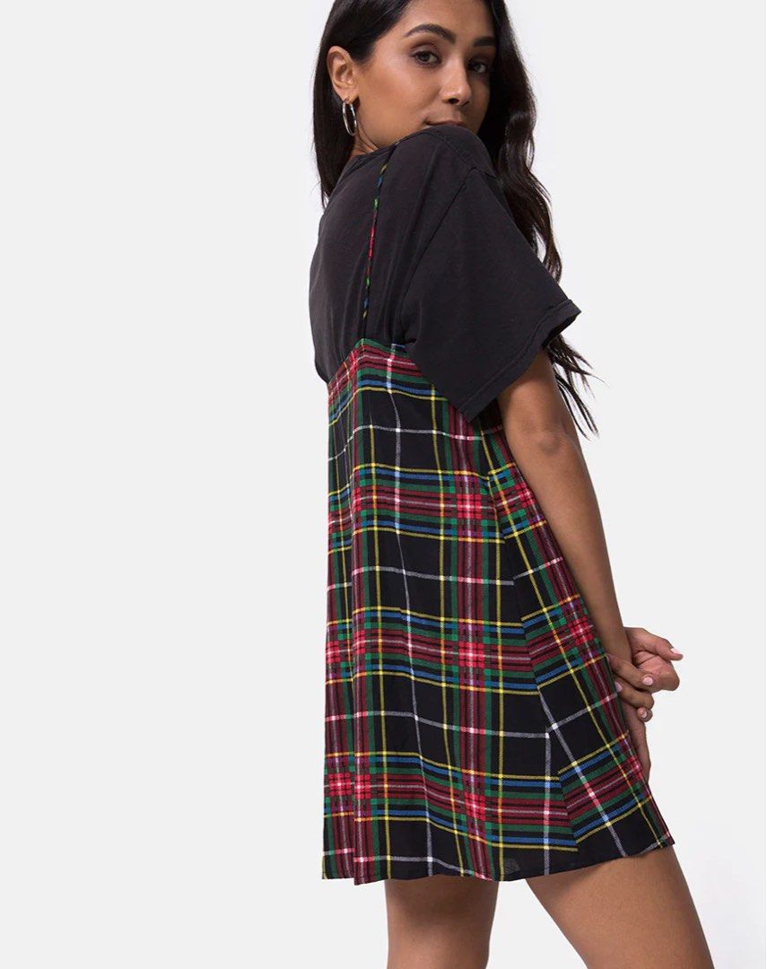 Motel Rocks Sanna Slip Dress in Black, Red, Yellow Plaid, Women's ...