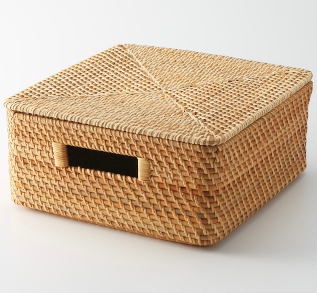 Muji Stackable Rattan Basket Square M + Lid, Furniture & Home Living ...
