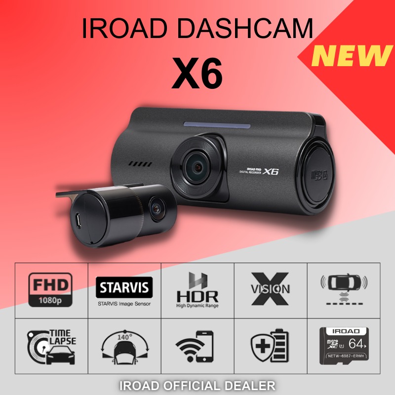 NEW IROAD X6 2CH FHD HDR SONY STARVIS KOREAN DASHCAM- FREE 64GB SD CARD ...