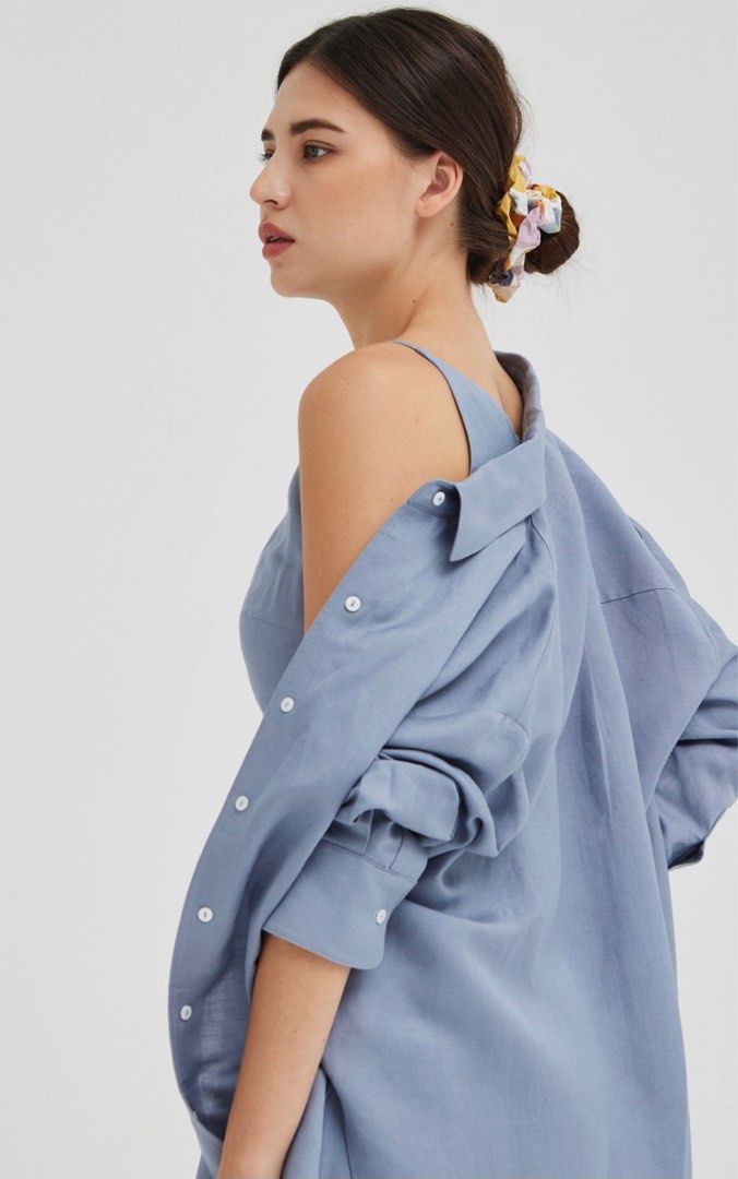 OSN Linen oversize shirt, Women's Fashion, Tops, Longsleeves on Carousell