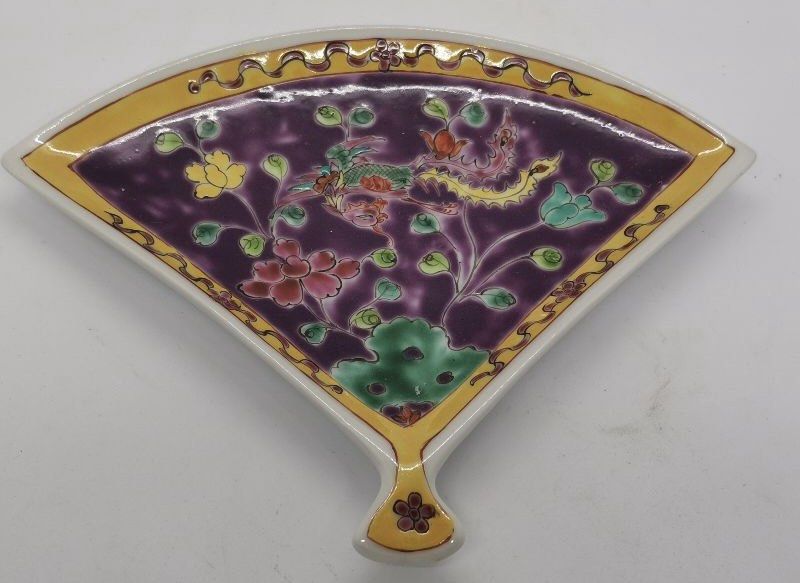 Peranakan Inspired Chinese Fan Shaped Dessert Plate, Furniture & Home ...