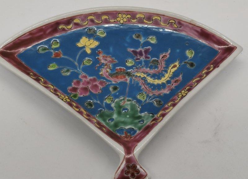 Peranakan Inspired Chinese Fan Shaped Dessert Plate, Furniture & Home ...