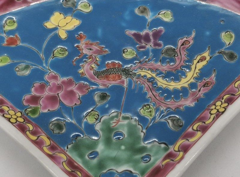 Peranakan Inspired Chinese Fan Shaped Dessert Plate, Furniture & Home ...