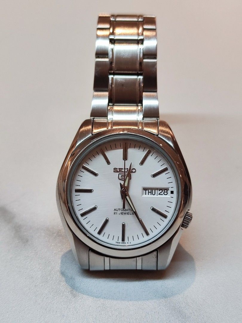 Seiko 5 Sunburst White SNKL41, Men's Fashion, Watches & Accessories ...