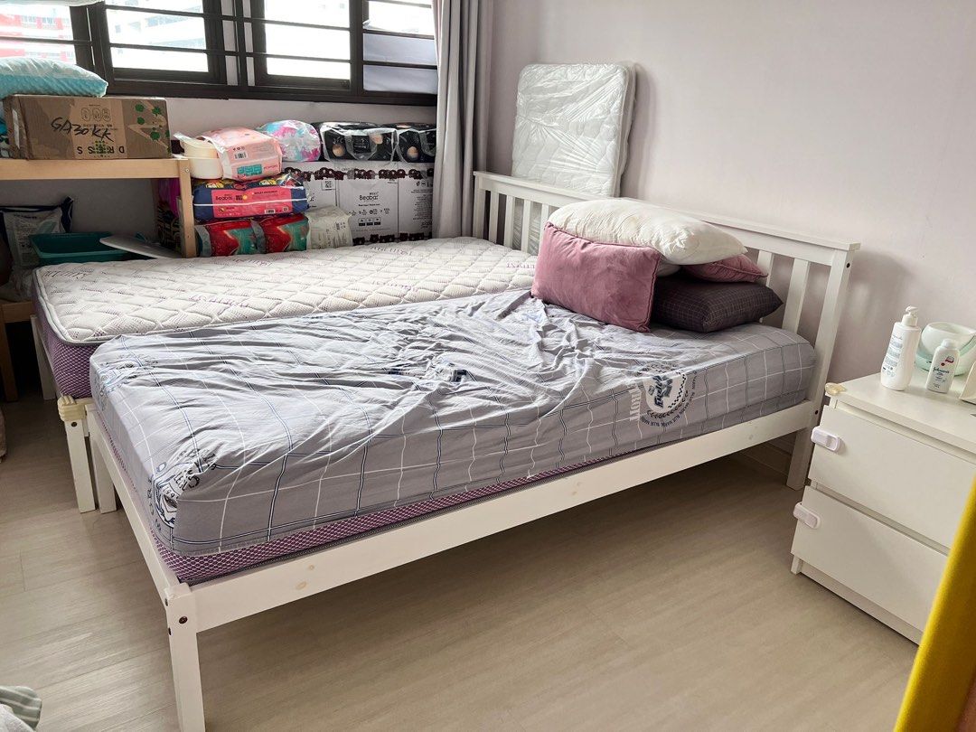 Single bed helper bed frame and mattress, Furniture & Home Living ...