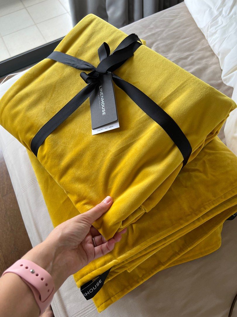 Soft velvet throws, mustard color, Furniture & Home Living, Bedding ...
