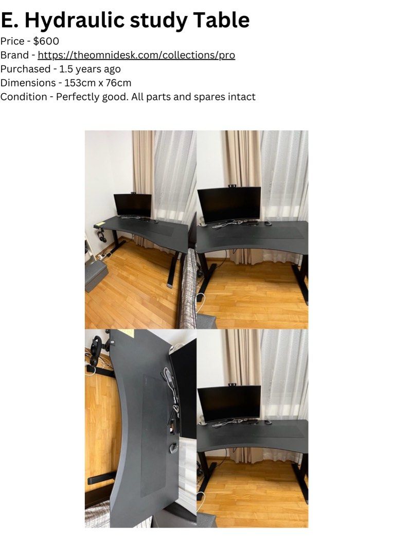 The Omni Desk Hydraulic Study Table, Furniture & Home Living, Furniture ...