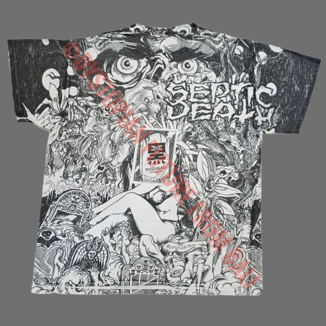 Vintage 1990 T-shirt Band Septic Death Pushead The Kuro Line All Over ...