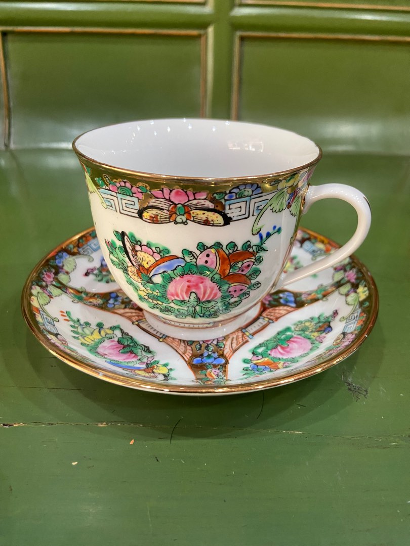 Vintage Chinese Canton Famille Rose Tea Cup Saucer Set, Hobbies & Toys ...