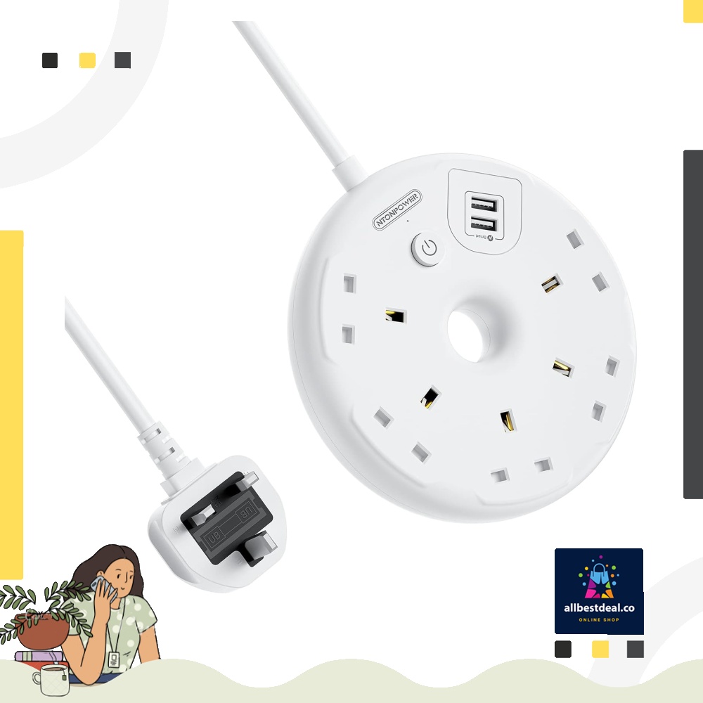 Wall Mounted USB Power Strip with Switch, NTONPOWER Extension Lead with ...