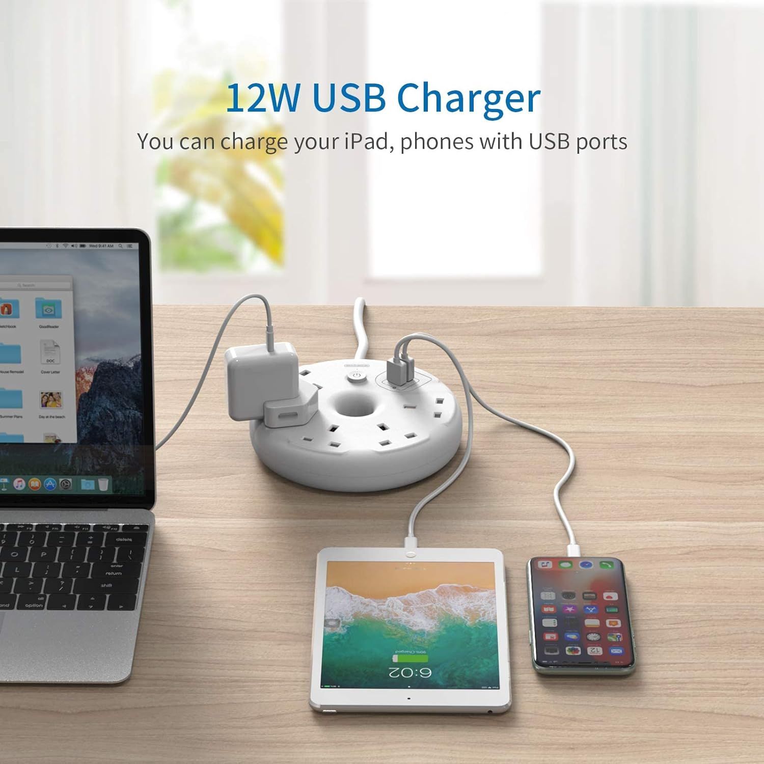 Wall Mounted USB Power Strip with Switch, NTONPOWER Extension Lead with ...