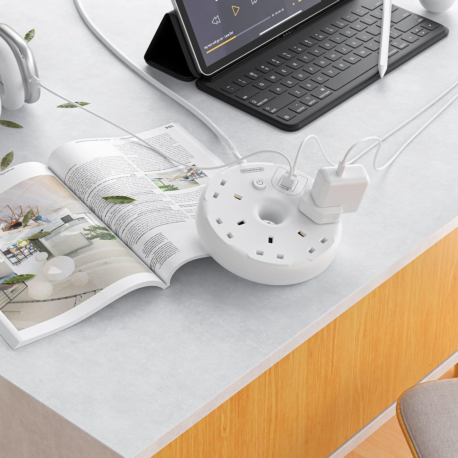 Wall Mounted USB Power Strip with Switch, NTONPOWER Extension Lead with ...