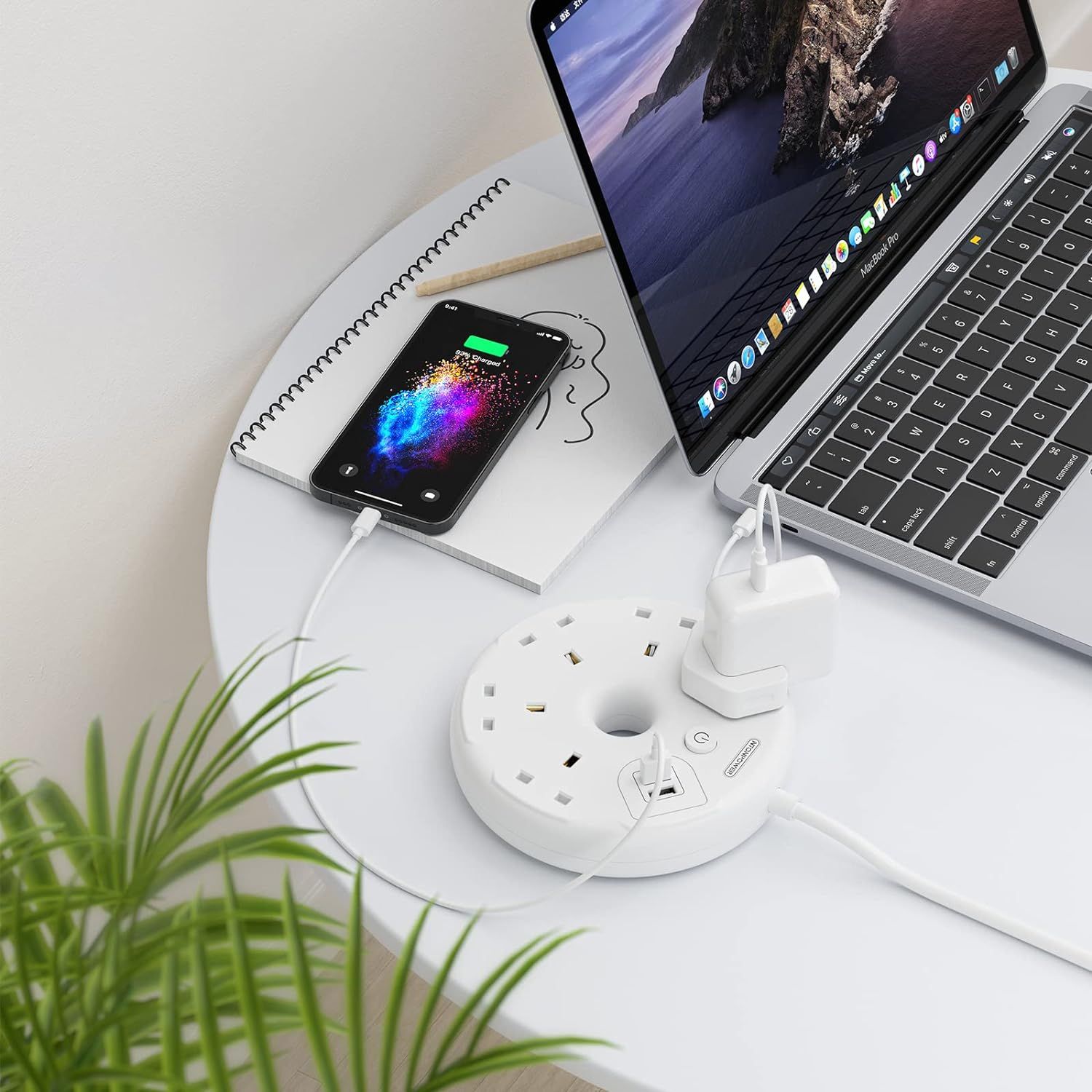 Wall Mounted USB Power Strip with Switch, NTONPOWER Extension Lead with ...