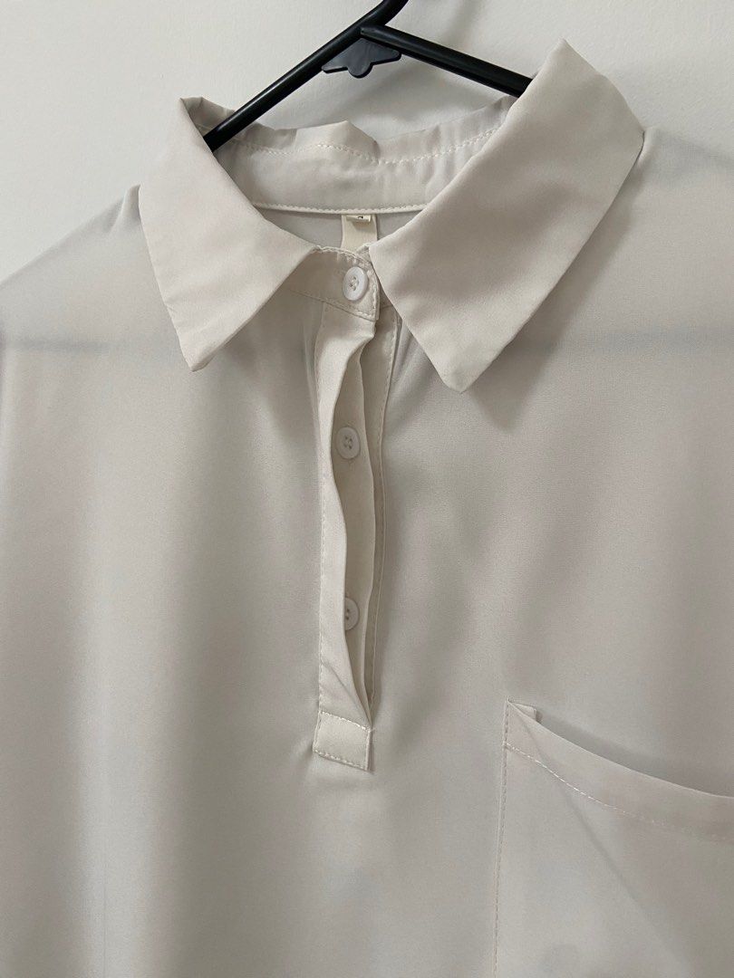 White Button Front Blouse, Women's Fashion, Tops, Blouses on Carousell