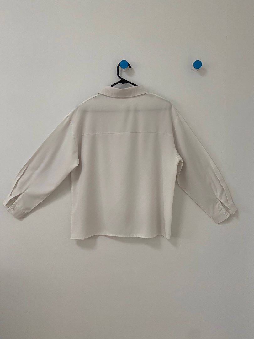White Button Front Blouse, Women's Fashion, Tops, Blouses on Carousell