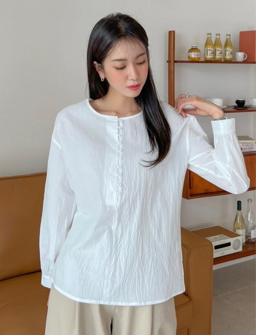 white formal top, Women's Fashion, Tops, Longsleeves on Carousell
