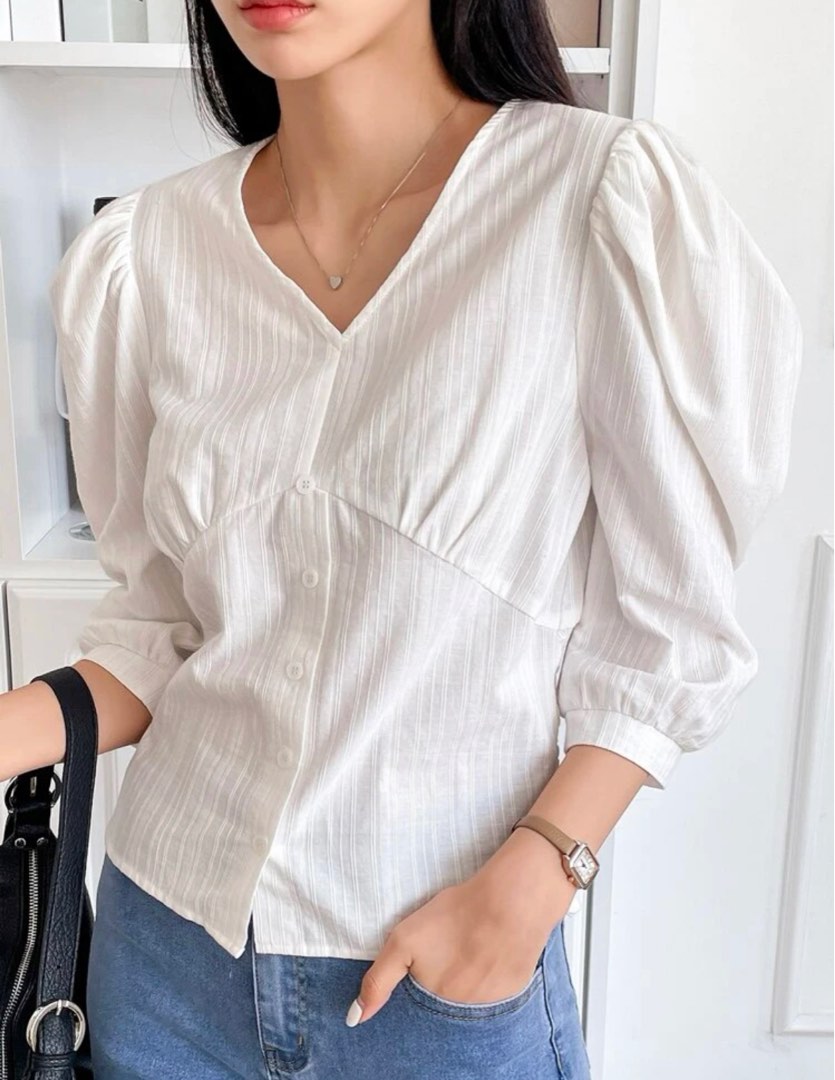 white formal top, Women's Fashion, Tops, Blouses on Carousell