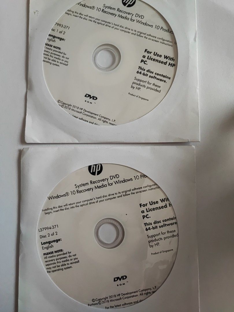 Windows 10 System Recovery DVD media, Computers & Tech, Parts ...