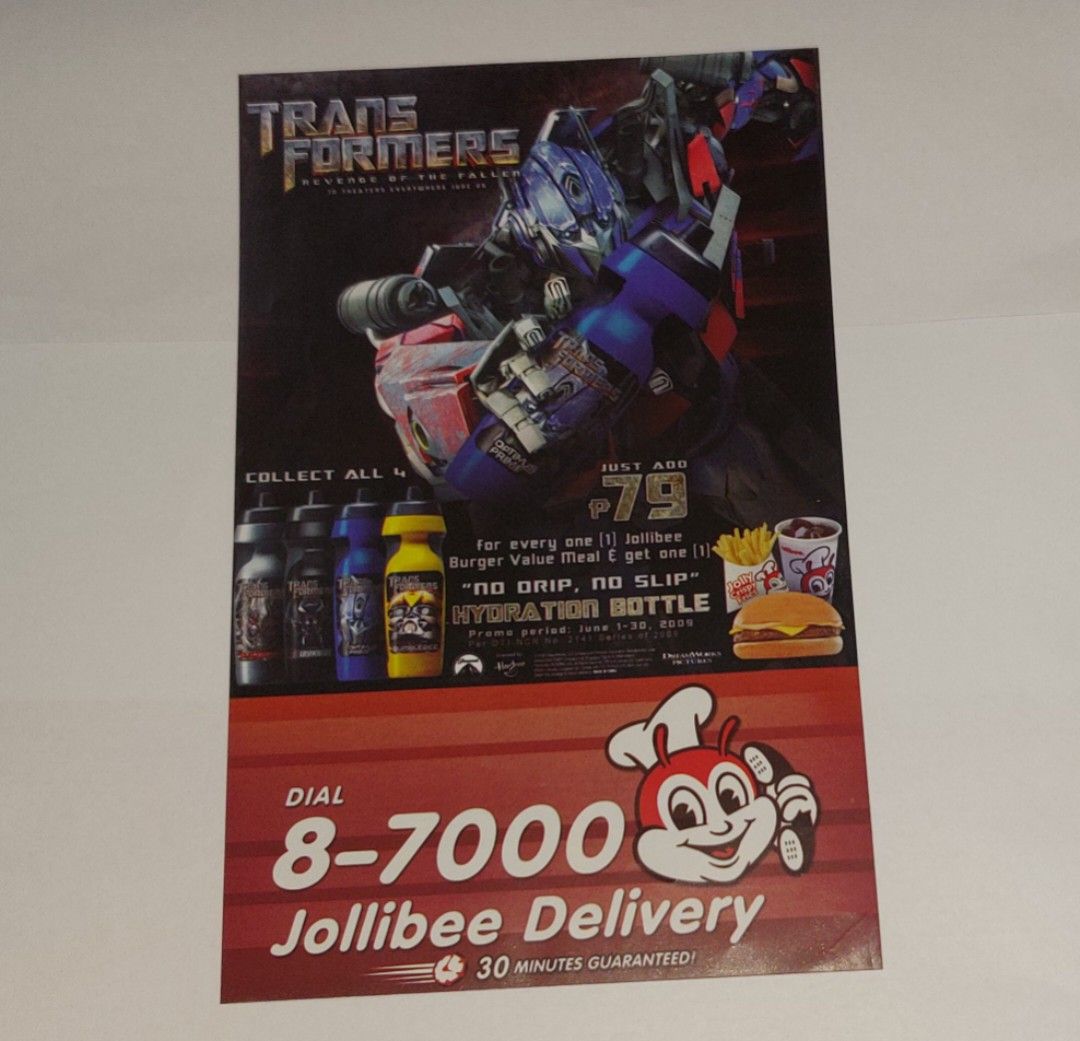 2009 Jollibee Transformers Revenge Of The Fallen Leaflet Menu Ad ...