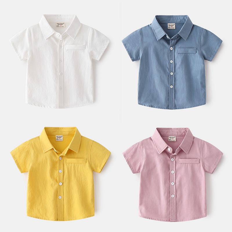 2-7YO Children Formal Button Down Short Sleeves Shirt Plain Colours ...