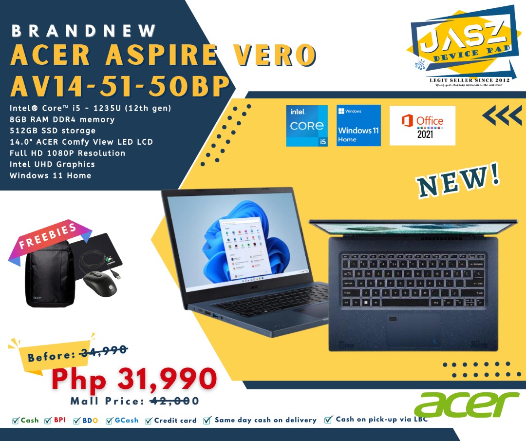 Acer Aspire Vero AV14-51-50BP Laptop 14 inch i5-12th Gne 8GB RAM 512GB ...