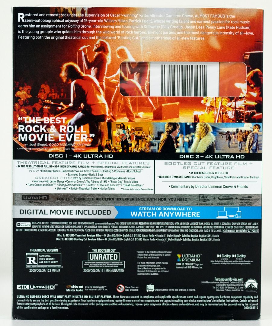 Almost Famous 4K Blu-ray, Hobbies & Toys, Music & Media, CDs & DVDs on ...
