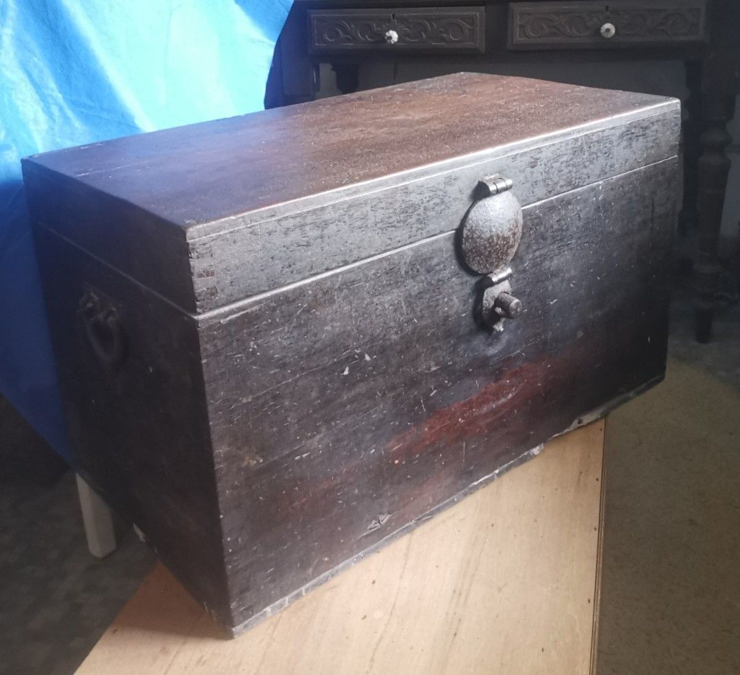 Antique big Wooden chest box, Furniture & Home Living, Home Improvement ...