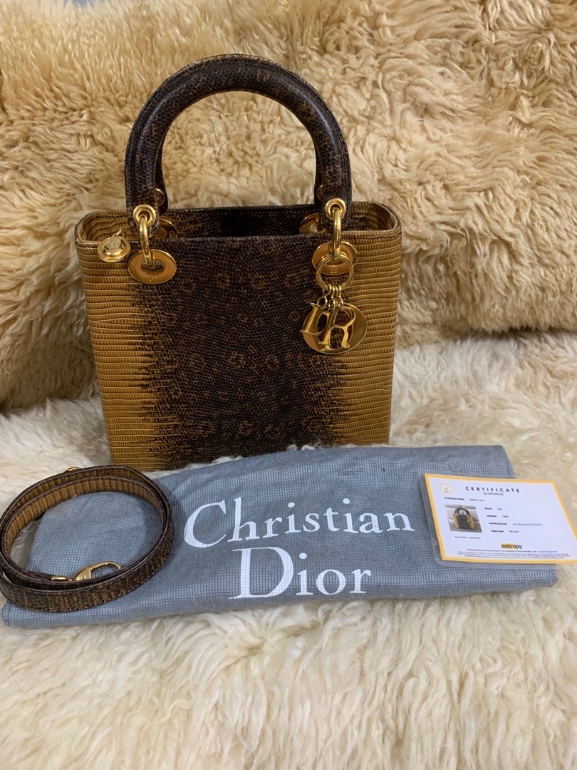 Authentic CHRISTIAN DIOR Exotic Lizard Lady Dior medium with entrupy ...