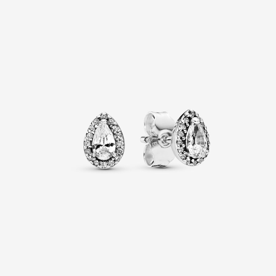 Authentic Pandora Sparkling Teardrop Halo Stud Earrings Minimalist ...