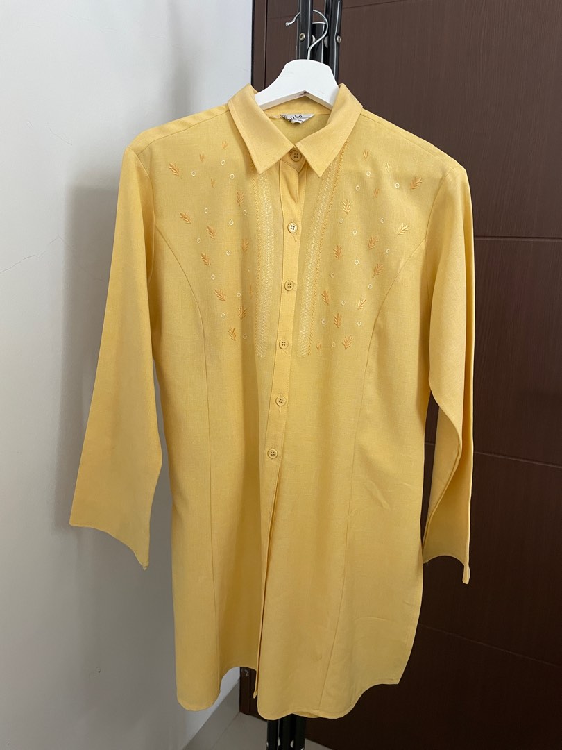 Baju Kemeja Wanita Kuning, Fesyen Wanita, Pakaian Wanita, Atasan di ...