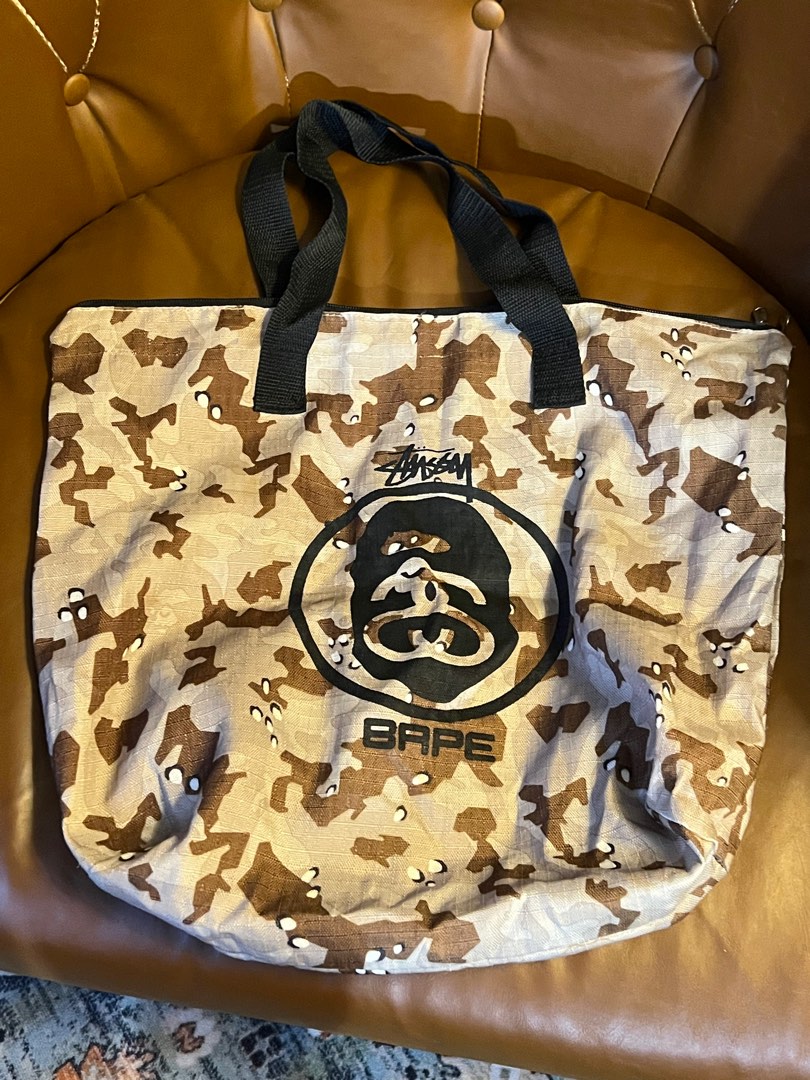 Bape x Stussy camo zip tote bag, Luxury, Bags & Wallets on Carousell